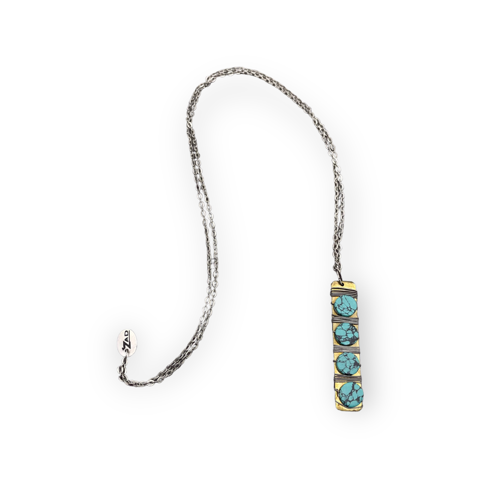 Zad Round Turquoise Wire Wrapped Bar Pendant Chain Necklace Silver Gold ...