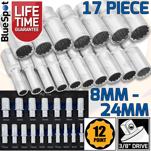 12 Point Deep Socket Set 3/8"DR 8mm - 24mm Long Reach Double Hex Deep ...