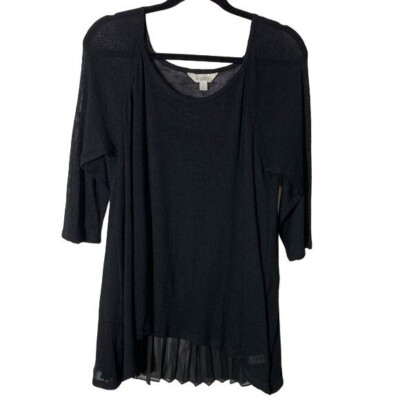 Decree 3/4 Sleeve Sweater Pleated Back Black XL | eBay