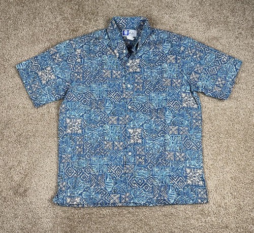 1990’s Vintage RJC Loud Pattern Blue Cotton Blend Men’s Hawaiian Shirt ...