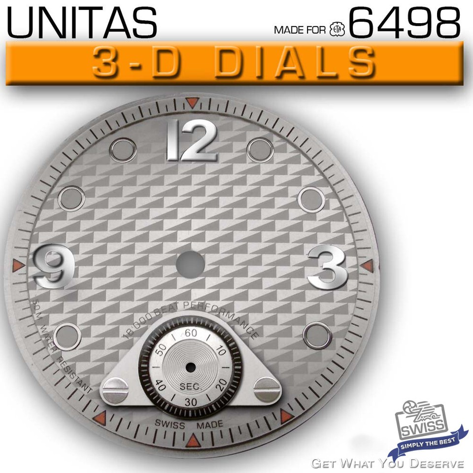 DIAL LUXURY 3-D Ø 38 MM FOR MOVEMENT ETA UNITAS 6497+ 6498, BLACK OR ...