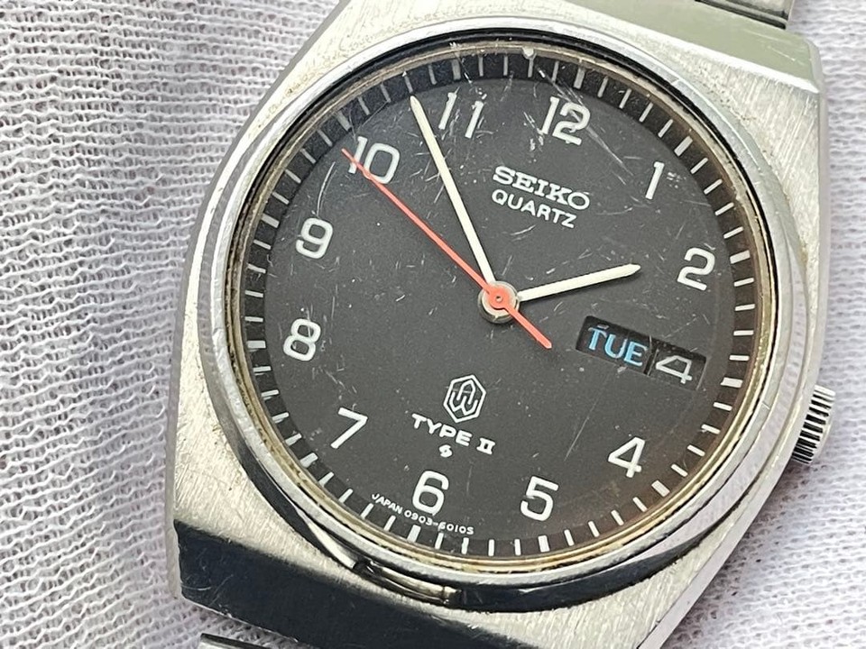 Seiko TYPE II 0903-6000 Men's Quartz Watch 36mm Black Dial Used | eBay