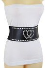 Women Black Elastic Wide Fancy Dressy Belt Hip Waist Silver Heart Love ...