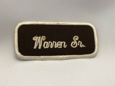 WARREN SR. USED EMBROIDERED SEW ON NAME PATCH TAGS WHITE ON BROWN | eBay