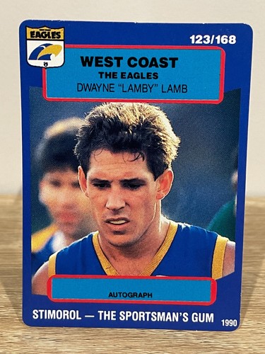 1990 STIMOROL WEST COST EAGLES AFL CARD DWAYNE LAMBY LAMB #123/168 ...