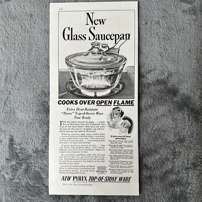 Pyrex Glass Saucepan Cooks Over Open Flame Magazine Print Ad 1936 | eBay