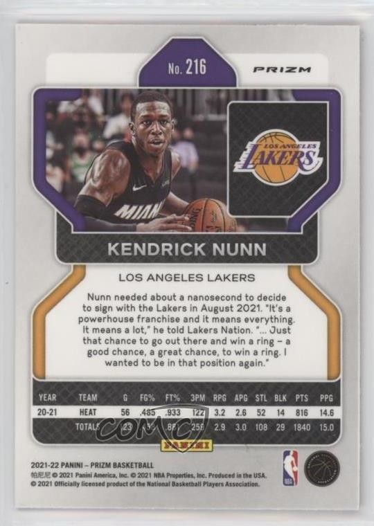 2021-22 Panini Prizm Ruby Wave Prizm Kendrick Nunn #216 | eBay