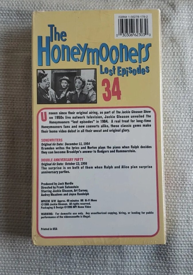The Honeymooners - The Lost Episodes: Vol. 34 (VHS, 1995) Factory ...