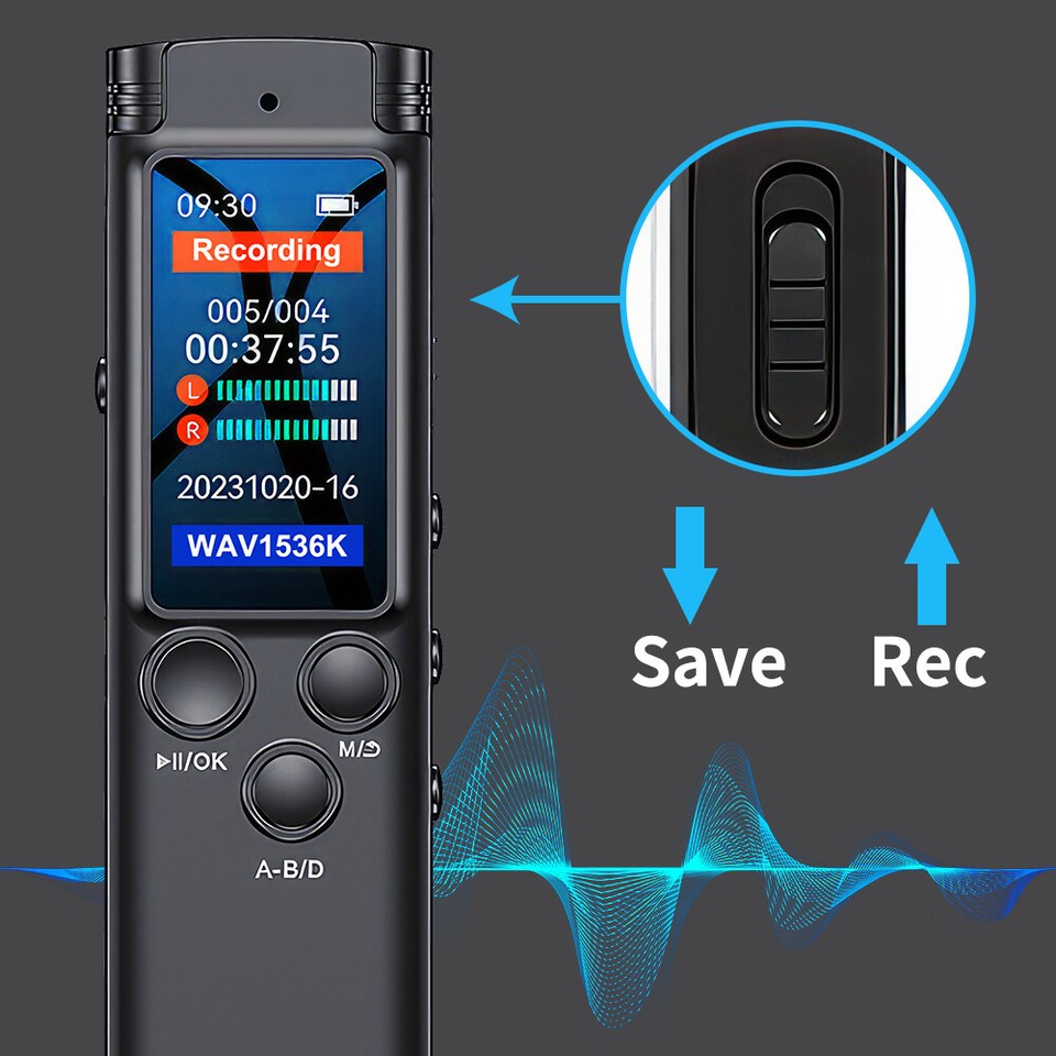 64GB Rechargeable LCD Digital Audio Sound Voice Recorder Dictaphone MP3 ...