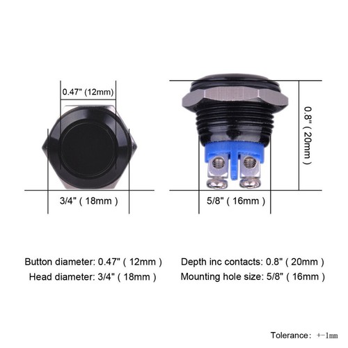 Momentary Push Button Switch Metal Shell Suitable for 16mm Mounting ...