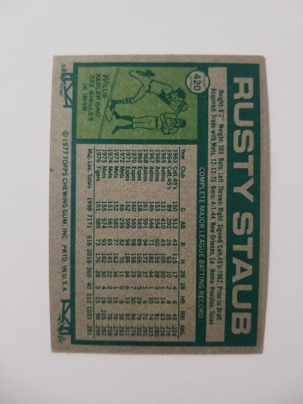RUSTY STAUB 1977 TOPPS BASEBALL #420 DETROIT TIGERS | eBay