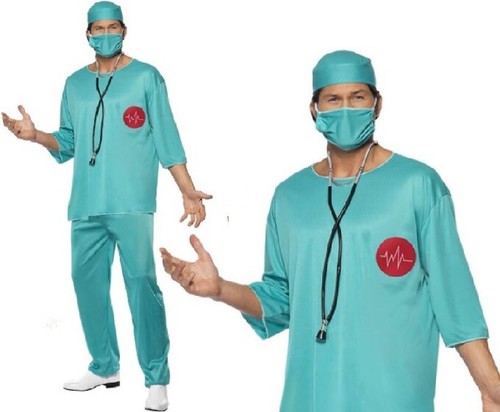 Mens Surgeon Fancy Dress Costume Doctor Outfit Scrubs & Mask by Smiffys ...