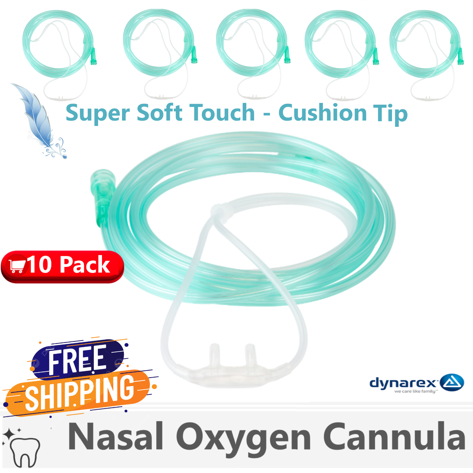 BOX OF 10 (Ten) 7FT Adult Super Soft-Touch Cushion Tip Nasal Oxygen ...