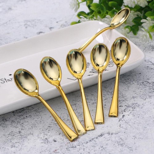 Golden Imitate Metal Pudding Spoon Ice Cream Spoon Mini Spoon Set ...