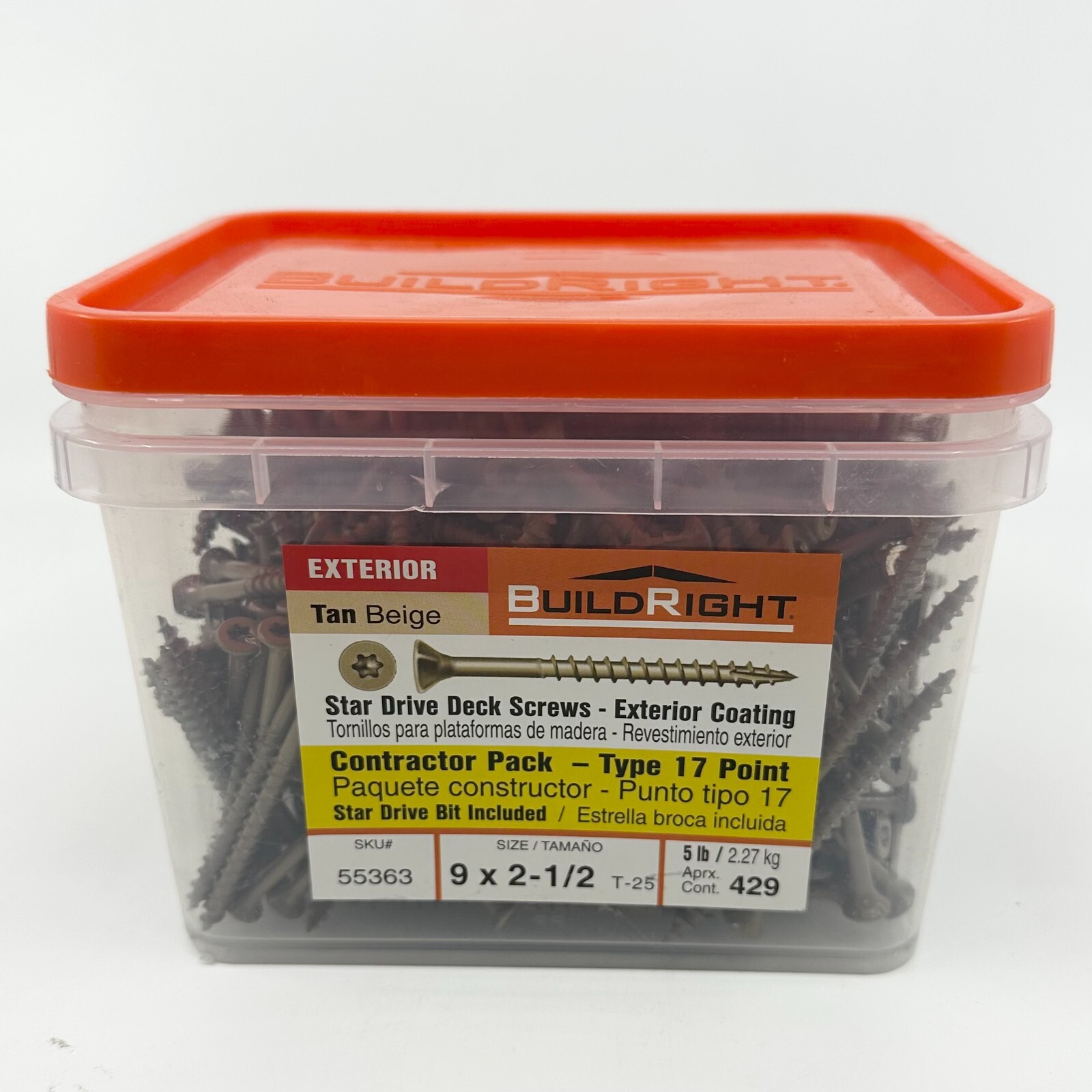 9 x 2-1/2" Star Drive Tan BuildRight® Deck Screws 5 lb. Tub (429 pcs.) | eBay
