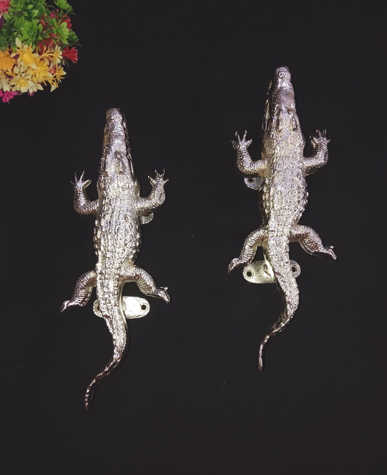 Brass Alligator Door Handle Set Silver Coated Polished Crocodile Door ...