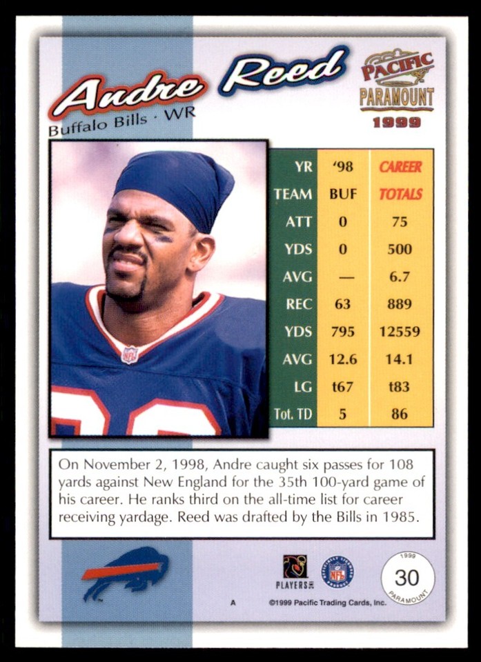 1999 Pacific Paramount Andre Reed Buffalo Bills #30 | eBay