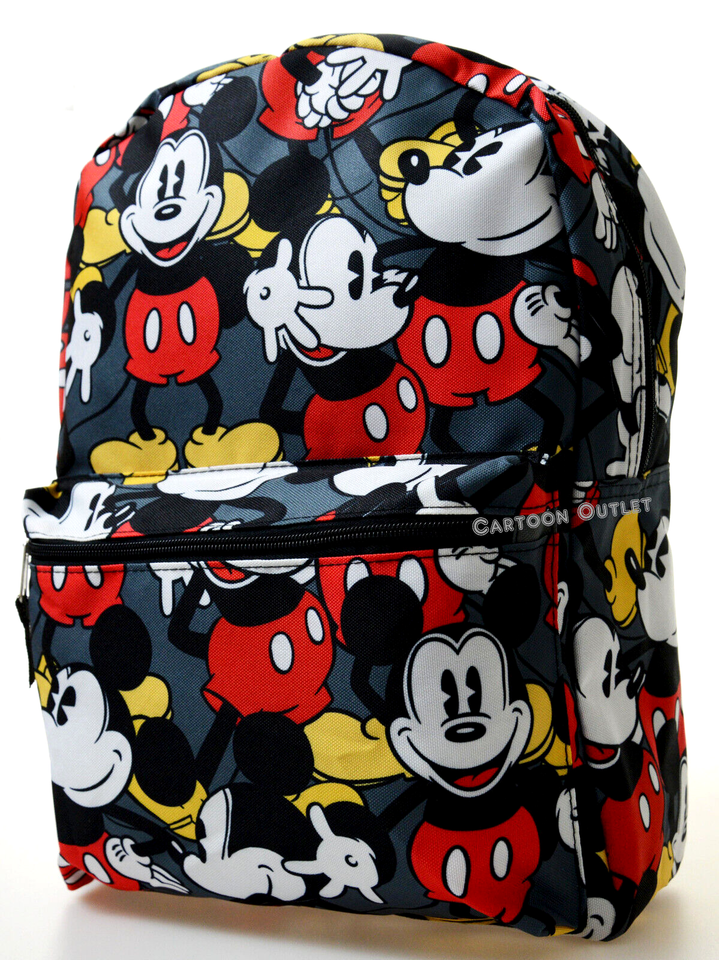 Disney Mickey Mouse School Backpack Large 16" Travel Bag All Over Art ...