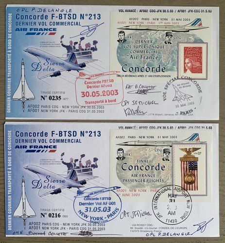 Signé CREW, Dernier Vol Commercial Concorde F.BTSD, USA-FRANCE, 30-31 ...