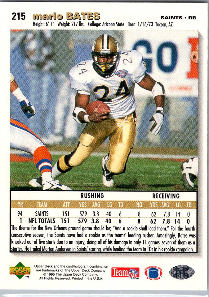 # 215 Mario Bates New Orleans Saints 1995 Collector's Choice | eBay