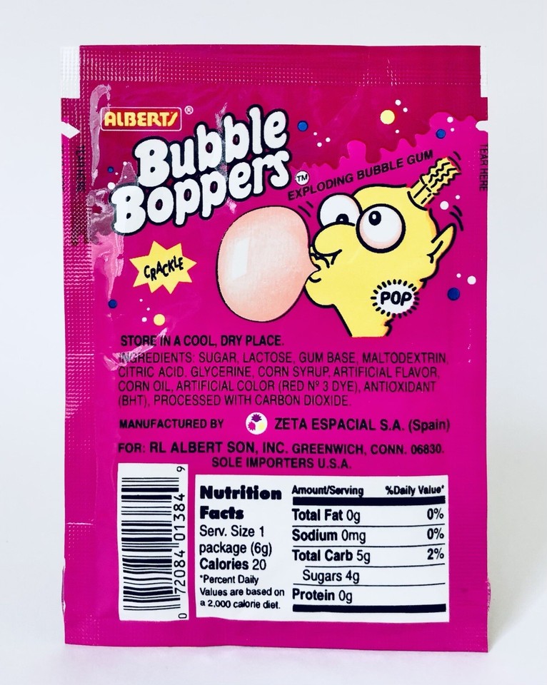 Vintage 1992 Alberts BUBBLE BOPPERS Exploding Bubble Gum 4” Candy ...