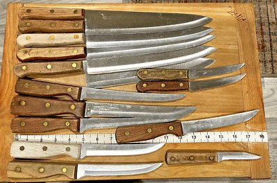 14 Vintage Wood Handled Stainless OLD HOMESTEAD Kitchen Knives Lifetime ...