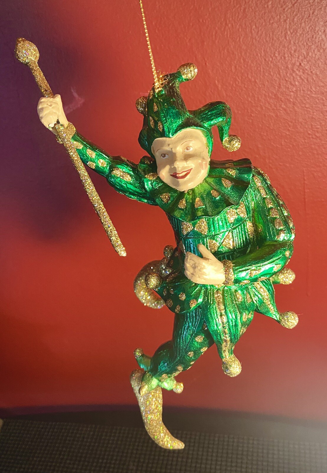 Mardi Gras Ornament Green Jester Sparkling Plastic Large Hanging Decor ...