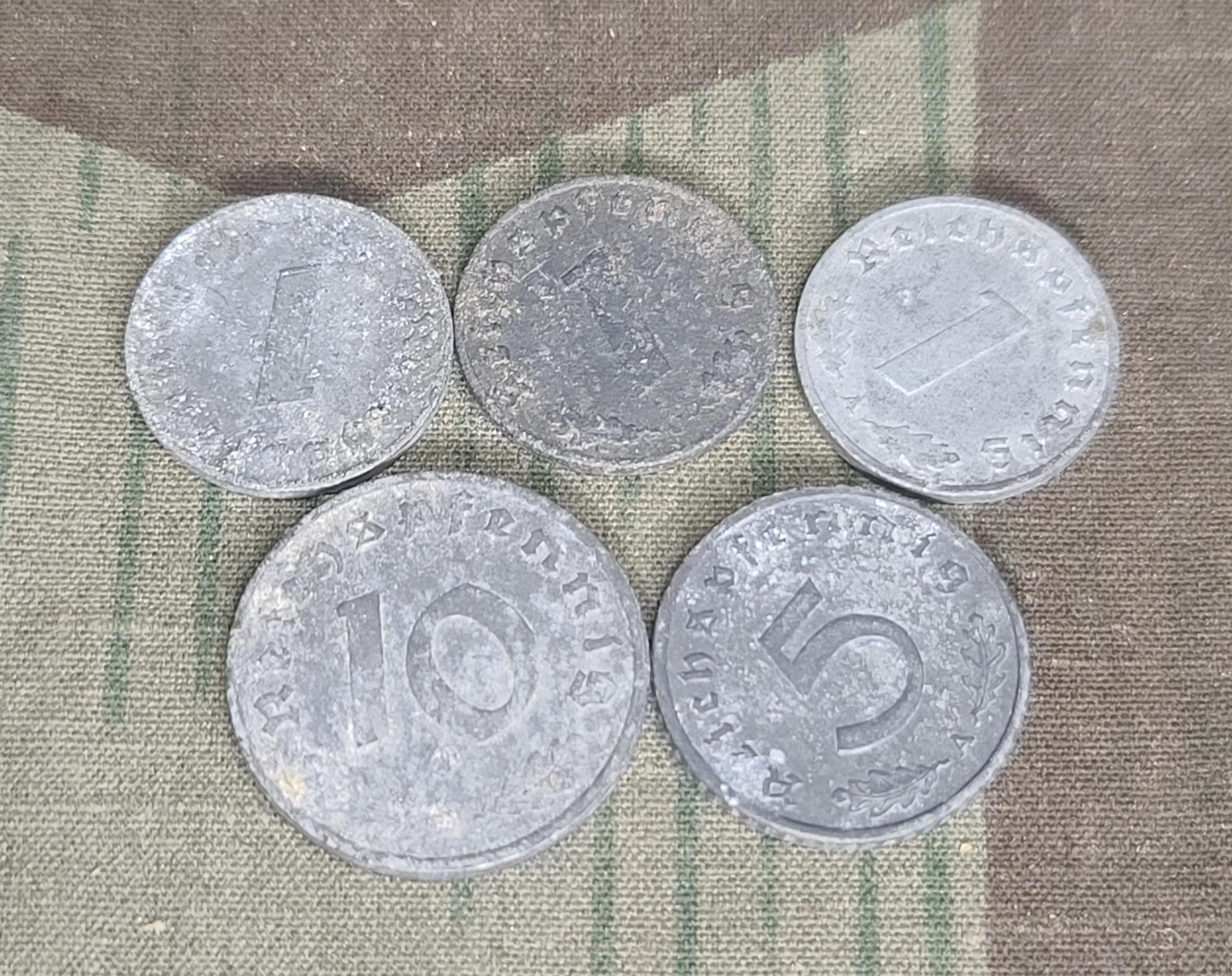 Lot of Five WWII German Reichspfennig Coins (1, 5, and 10 Rpf) Coin ...