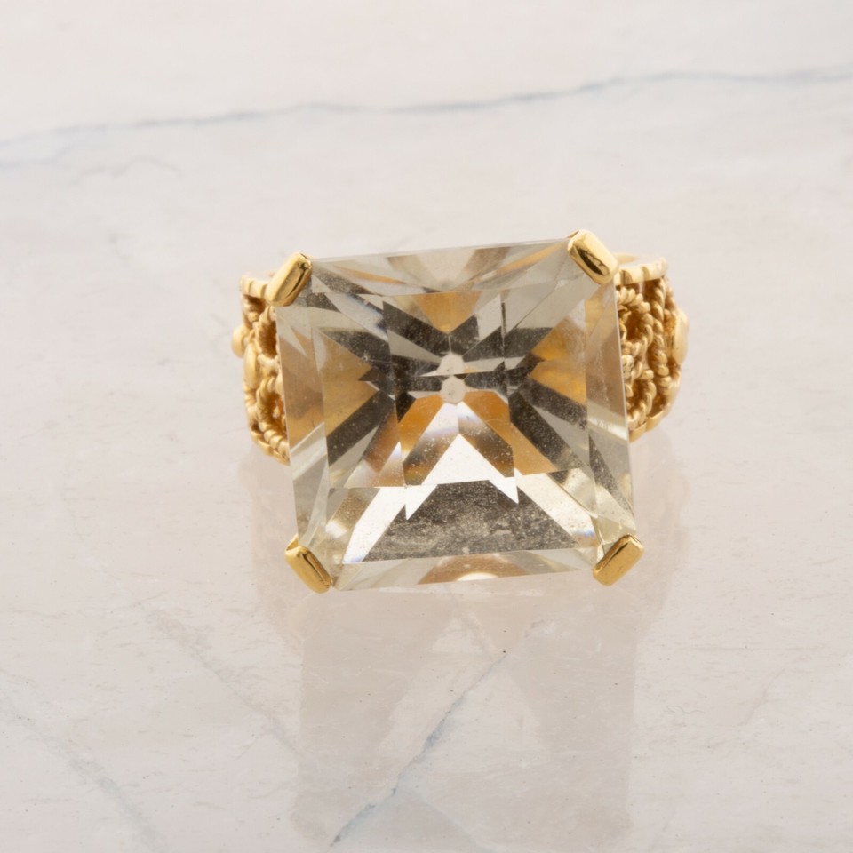 18K Yellow Gold Crystal Ring Checkerboard Cut Size 5.25 Circa 1990 | eBay