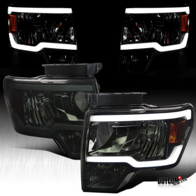 Fit 2009-2014 Ford F150 Smoke LED Bar Headlights Head Lamps Assembly ...