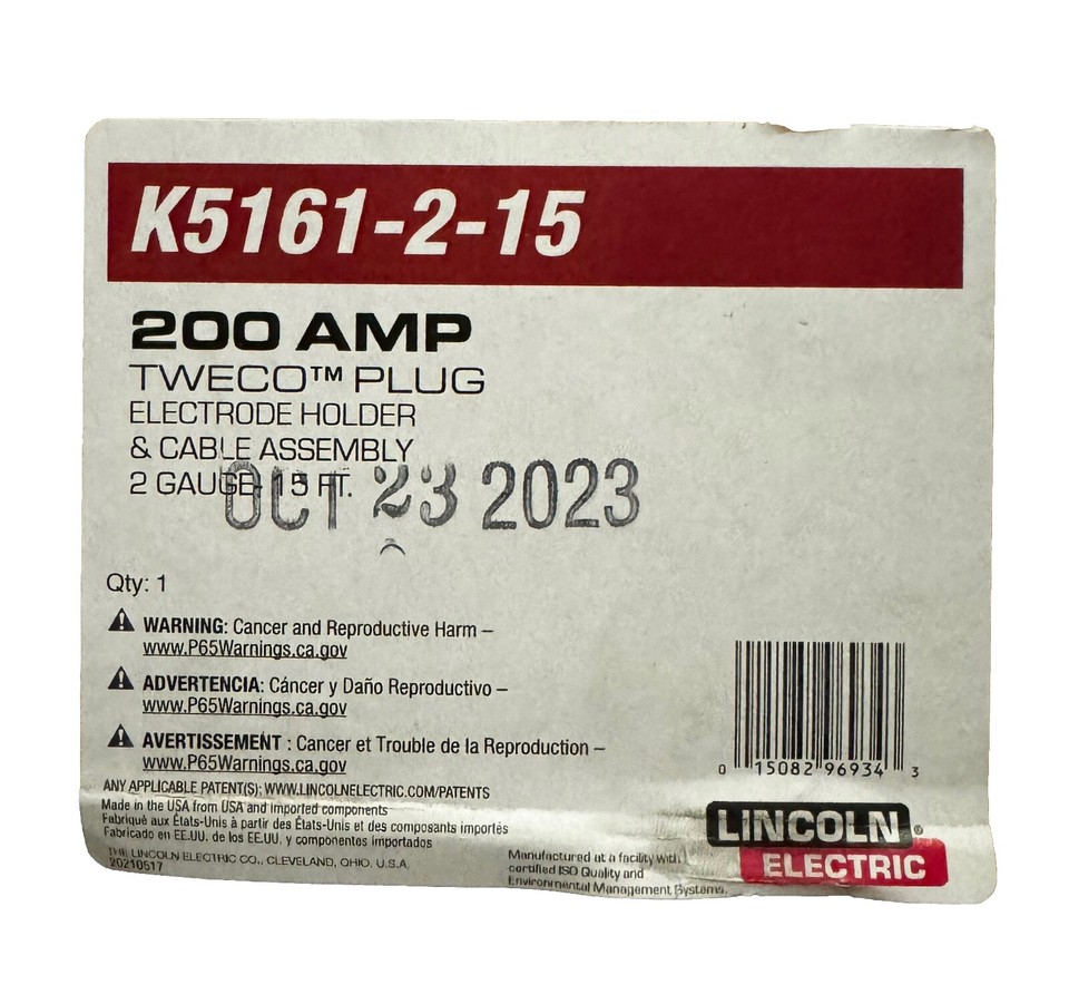 Lincoln Electric K5161-2-15 200 AMP TWECO PLUG Electrode Holder & Cable ...