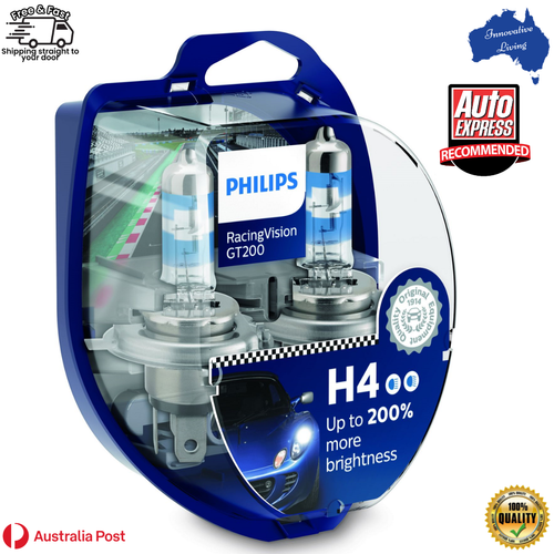 Philips H4 headlight globes GT200 Racing Vision 200% Brighter Halogen ...