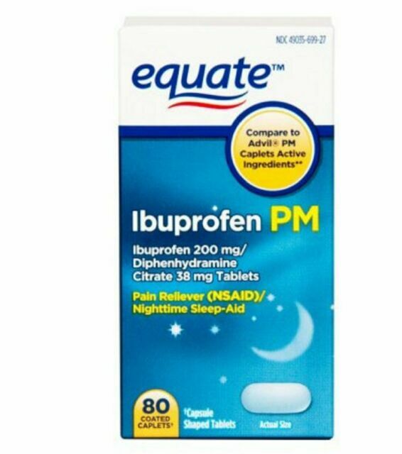 EQUATE Ibuprofen PM 200mg Pain Reliever Nighttime Sleep Aid 80 Caplets ...