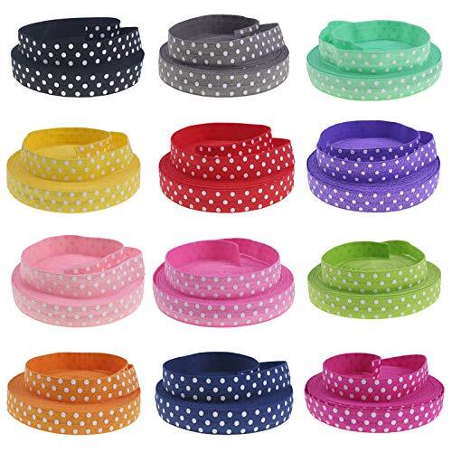 24 Yards Fold Over Elastic Ribbon 5/8 Inch Dot Printed Stretch 12 ...