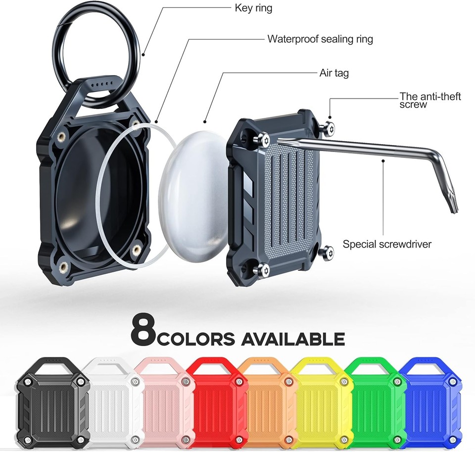 Dovick- Waterproof Airtag Keychain Holder Case,Screw Full Cover Black ...