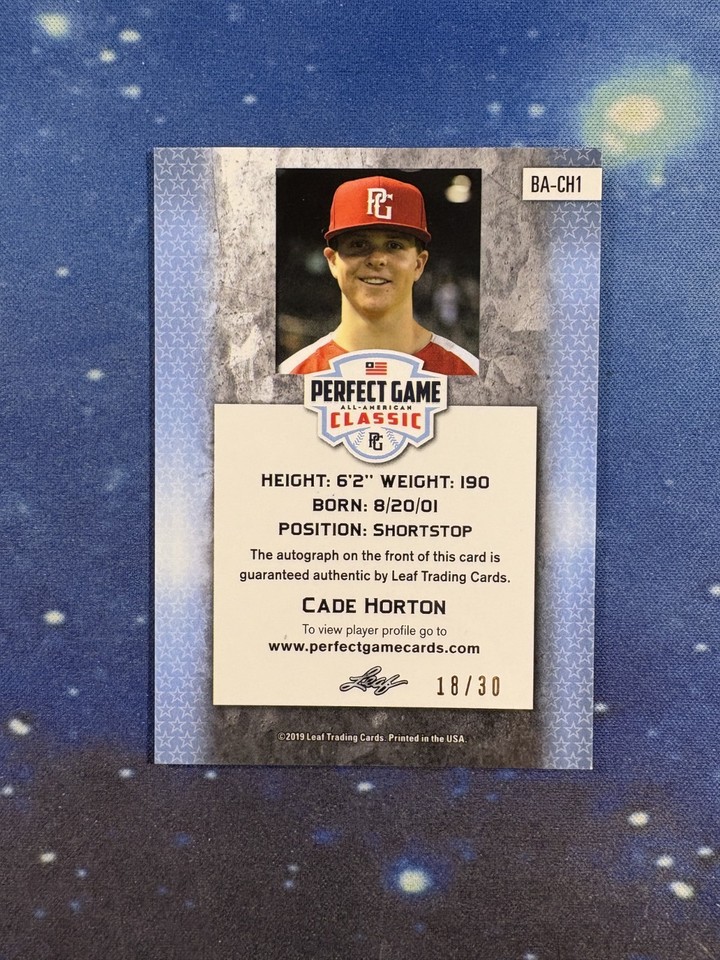 Cade Horton 2019 Leaf Metal Perfect Game On-Card Blue Refractor Auto ...