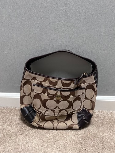 COACH Signature Brown Canvas Hobo Shoulder Bag Purse | eBay