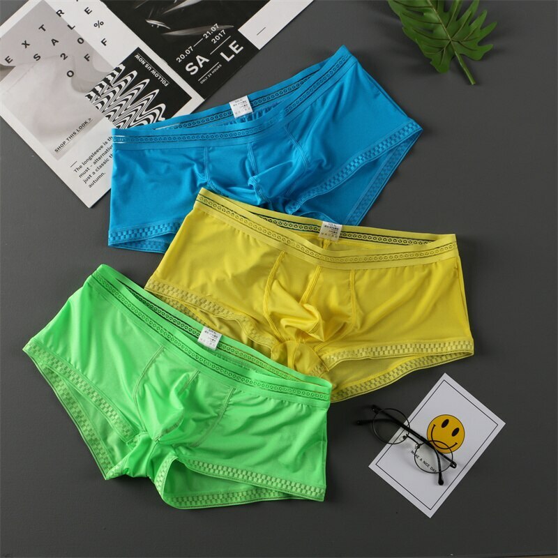 3PCS Pack Men's Panties Underwear Boxer Briefs Translucent Ice Silk ...