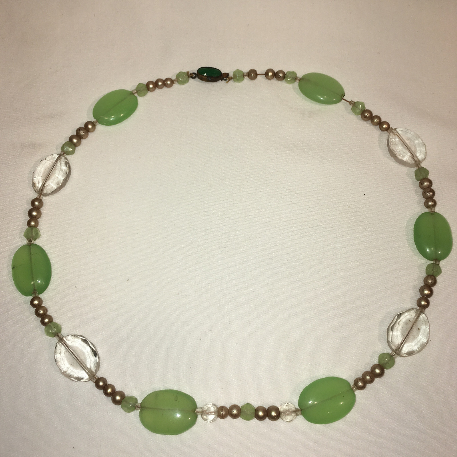 Antique Soviet Necklace Green Glass Crystal Jewelry V… - Gem