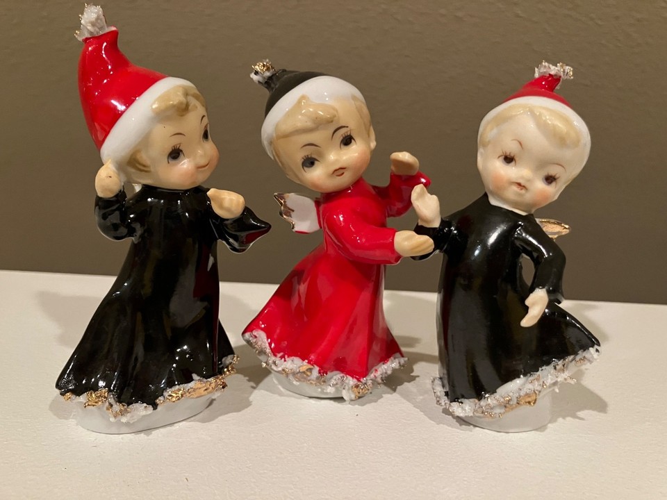 3 Vintage Christmas Dancing Angels Figurines Fine A Quality, Napco ...