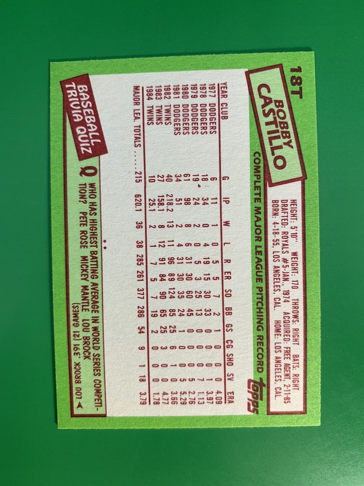 1985 Topps Traded Bobby Castillo #18T Los Angeles Dodgers | eBay