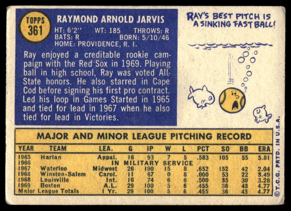 1970 Topps #361 Ray Jarvis See Scan | eBay