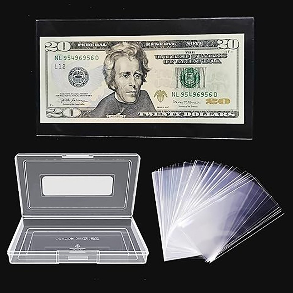 (100) CURRENCY HOLDERS Semi Rigid REGULAR Sleeves Banknotes Dollar Bill ...
