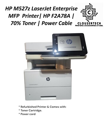 HP M527z LaserJet Enterprise MFP Printer| HP F2A78A | 70% Toner | Power ...