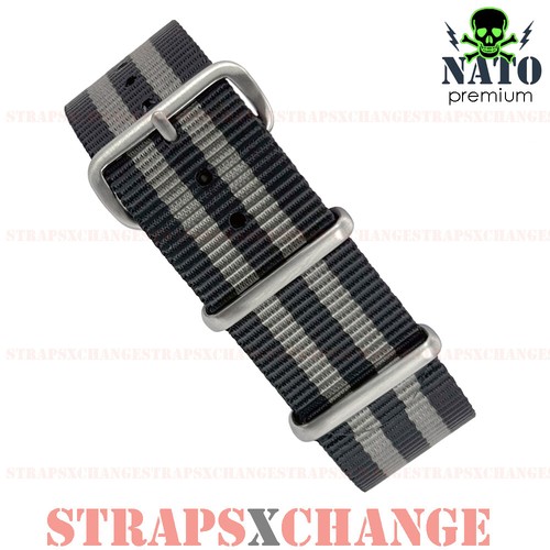 BRUSHED PREMIUM NATO® G10 BLACK GREY JAMES BOND Military Divers Watch ...