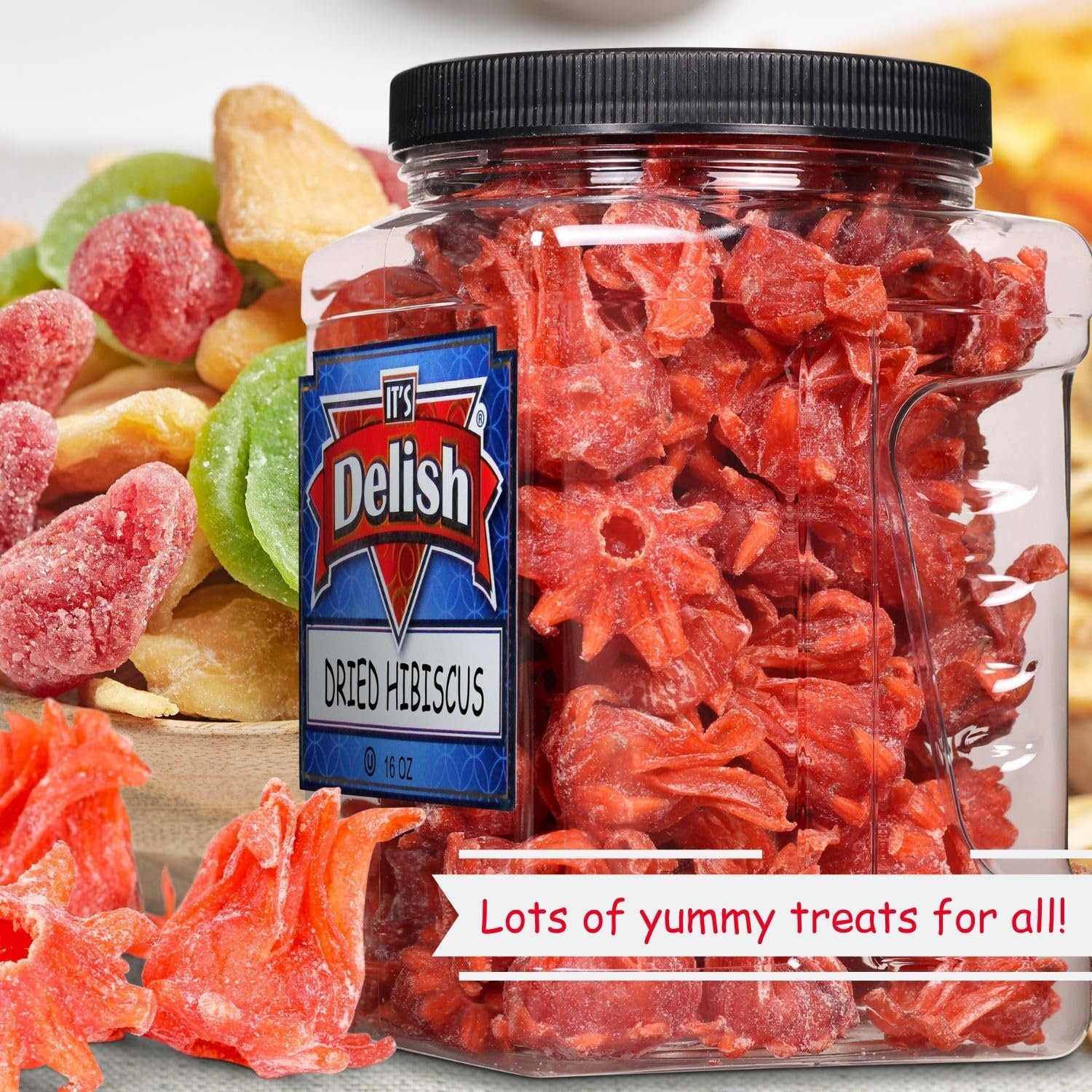 Dried Candied Hibiscus Flowers Edible by Its Delish, 16 OZ Jumbo ...