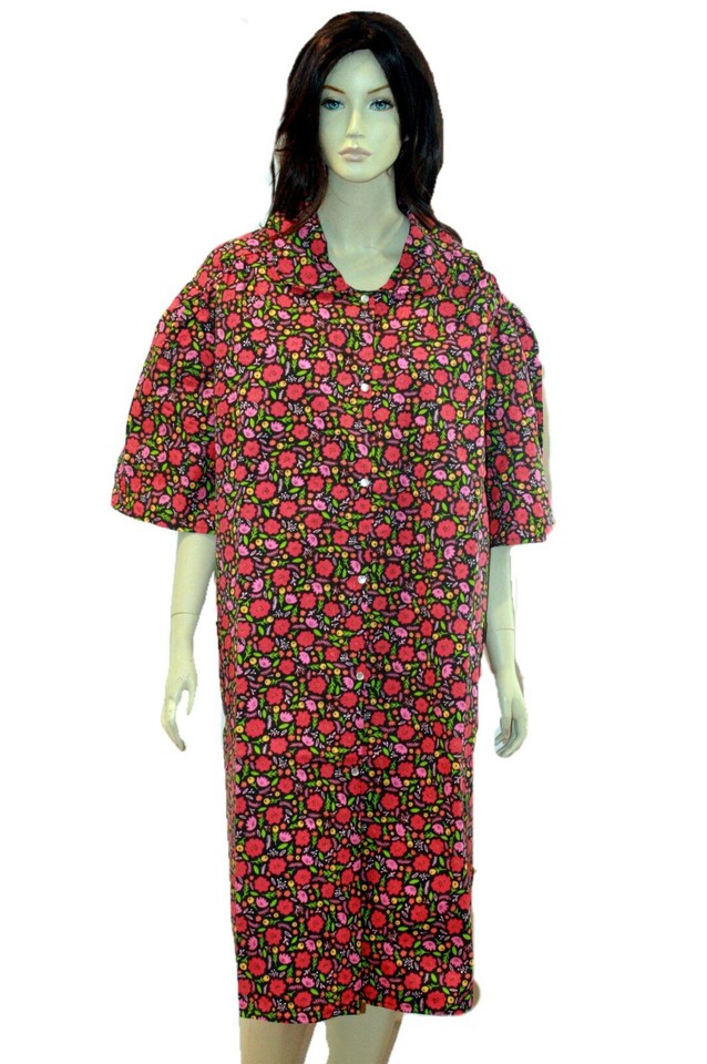 Womens Duster Dress Plus Size Assorted Print Snap Buttons House Dusters ...