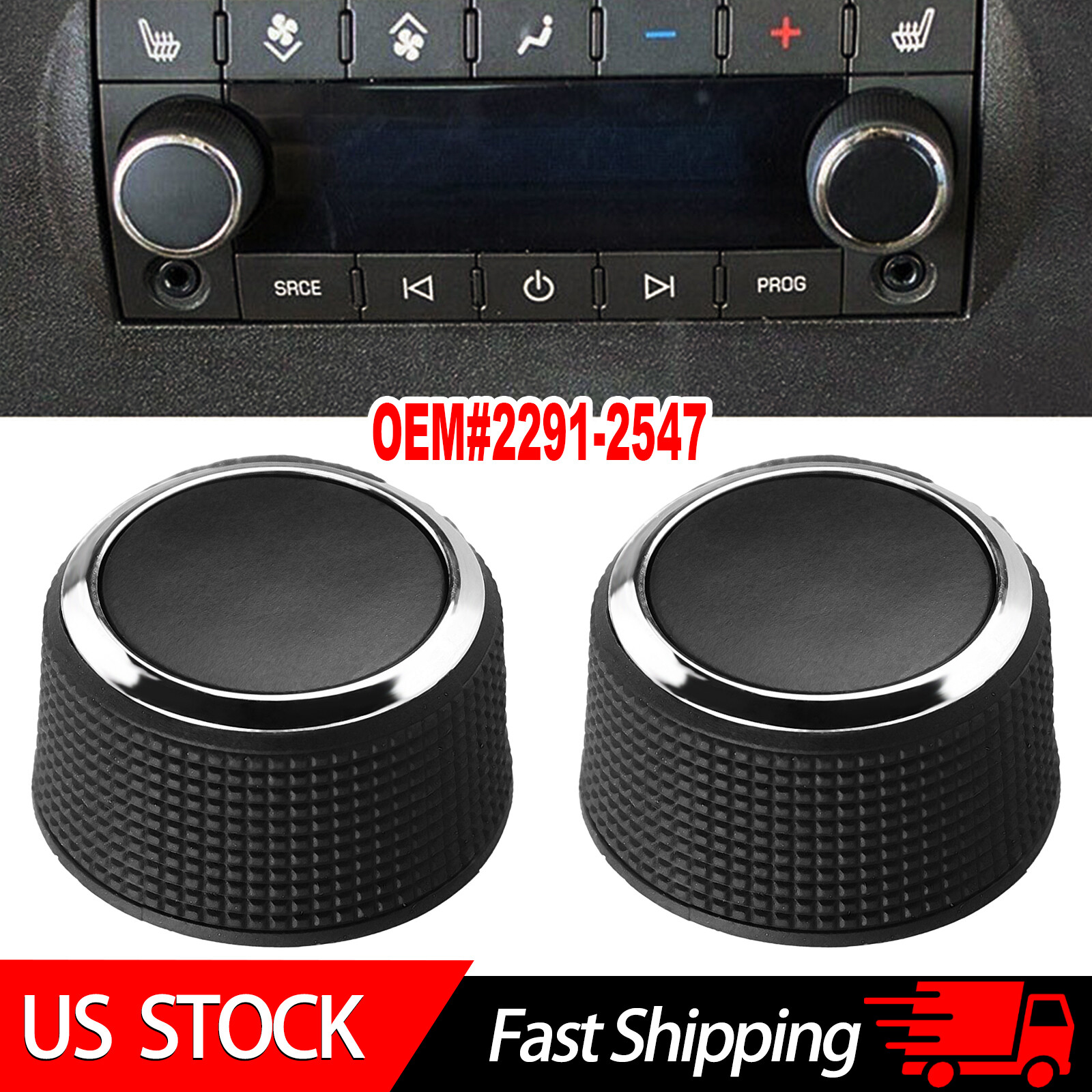 PAIR REAR RADIO CONTROL KNOBS FOR 2007-2013 CHEVROLET SUBURBAN TAHOE ...