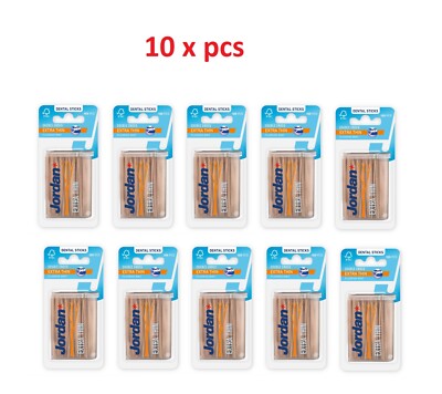 10 x JORDAN Wooden Dental Sticks Extra Thin 105 Pcs Double Ended ...