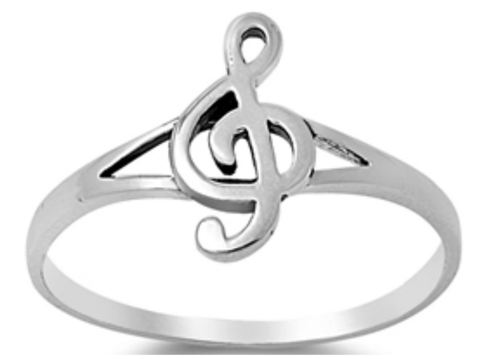 Sterling Silver 925 HIGH POLISH MUSICAL NOTE DESIGN SILVER RINGS SIZES ...